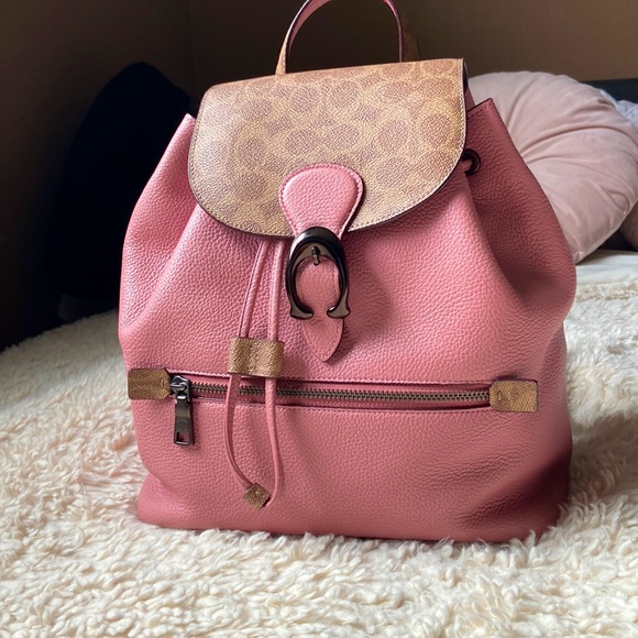 Coach | Bags | Coach Signature Canvas Blocking Evie Pinktan Backpack ...